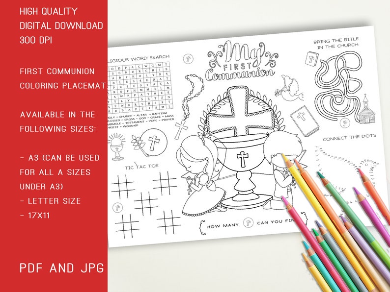 Printable First Communion Coloring Placemat Instant Digital Download ...