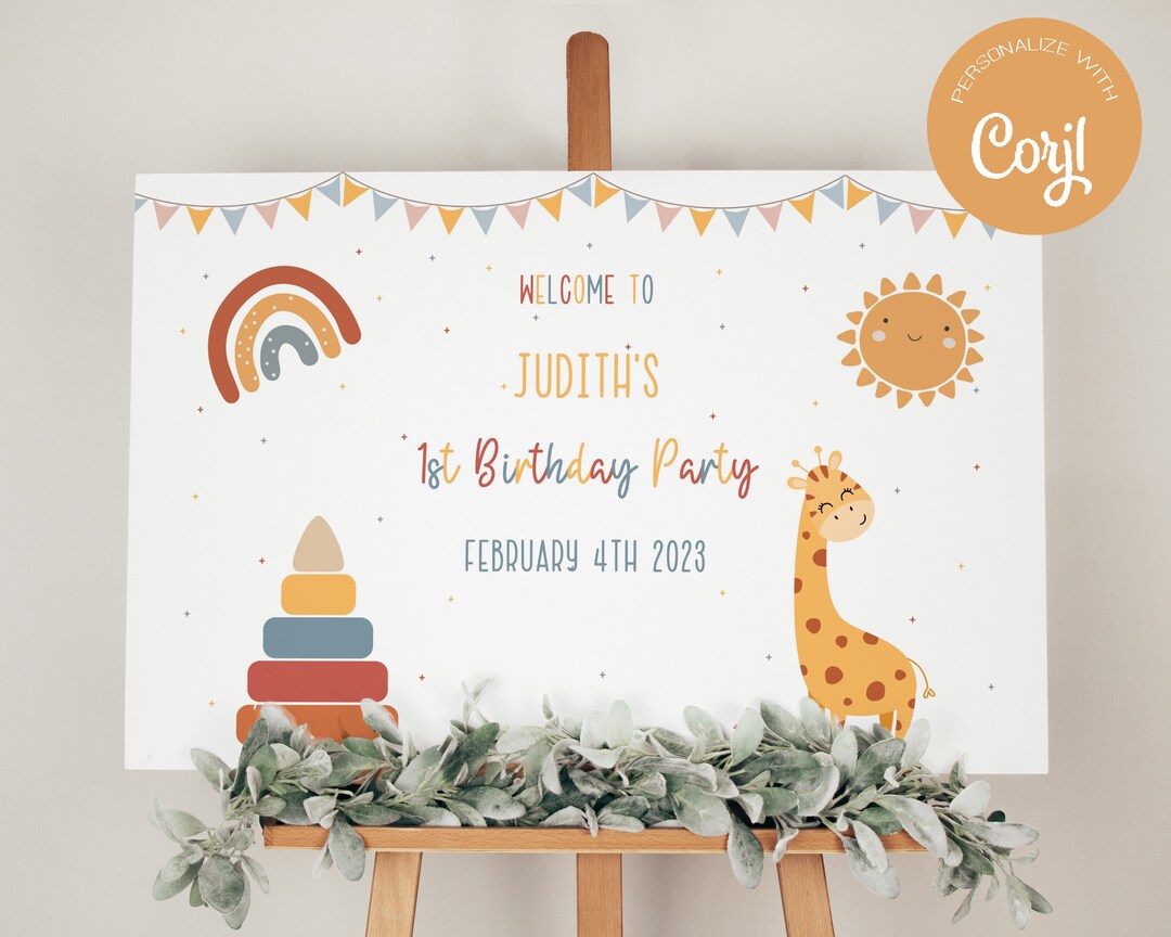 Boho Editable Printable 1st Birthday Welcome Sign Digital Download ...