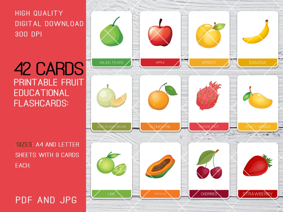 Educational Fruit Flashcards Printable Digital Download,montessori ...