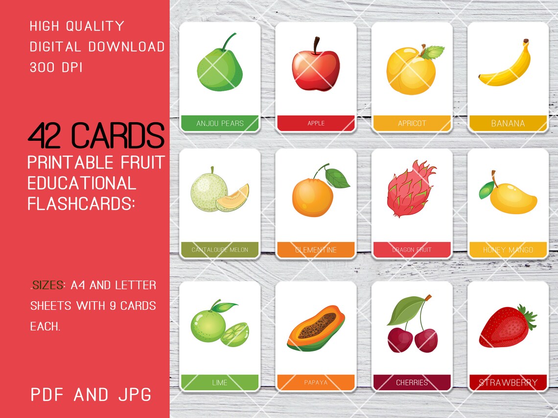 Educational Fruit Flashcards Printable Digital Download,montessori ...
