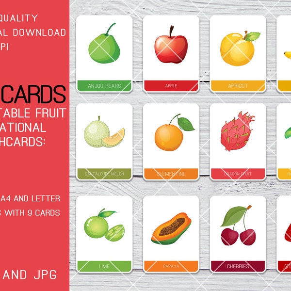 Educational Fruit Flashcards Printable Digital Download, Montessori ...