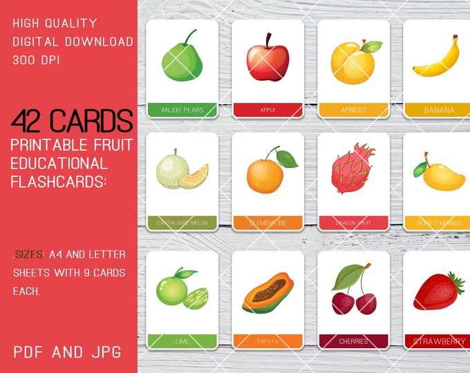 Educational Fruit Flashcards Printable Digital Download,montessori ...