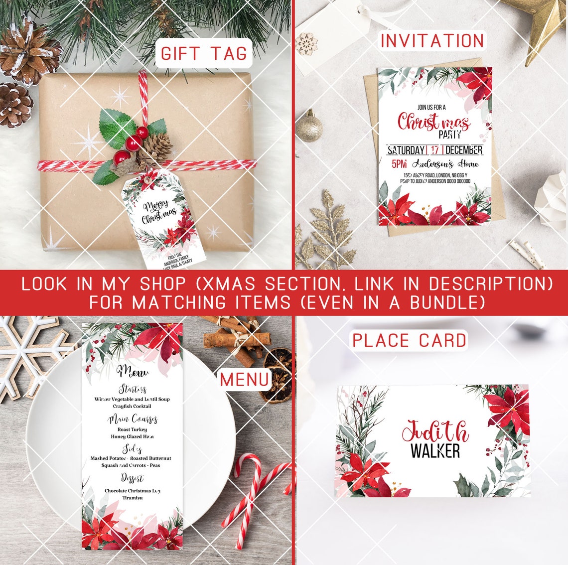 Editable Printable Christmas Dinner Party Menu Instant Digital - Etsy