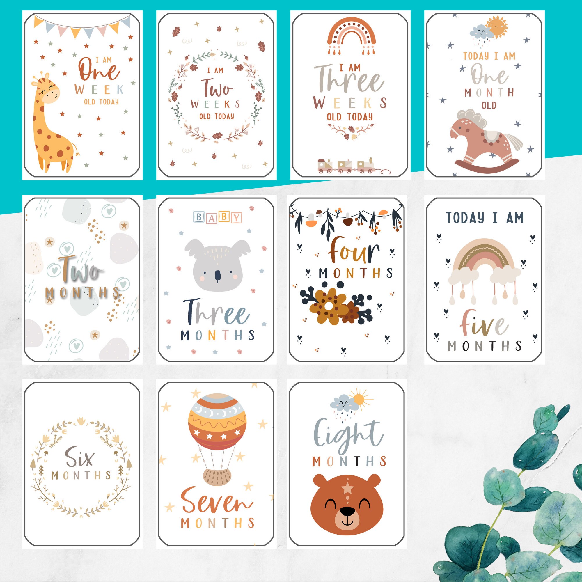 Boho Baby Milestone Cards Printable Digital Download 29 - Etsy