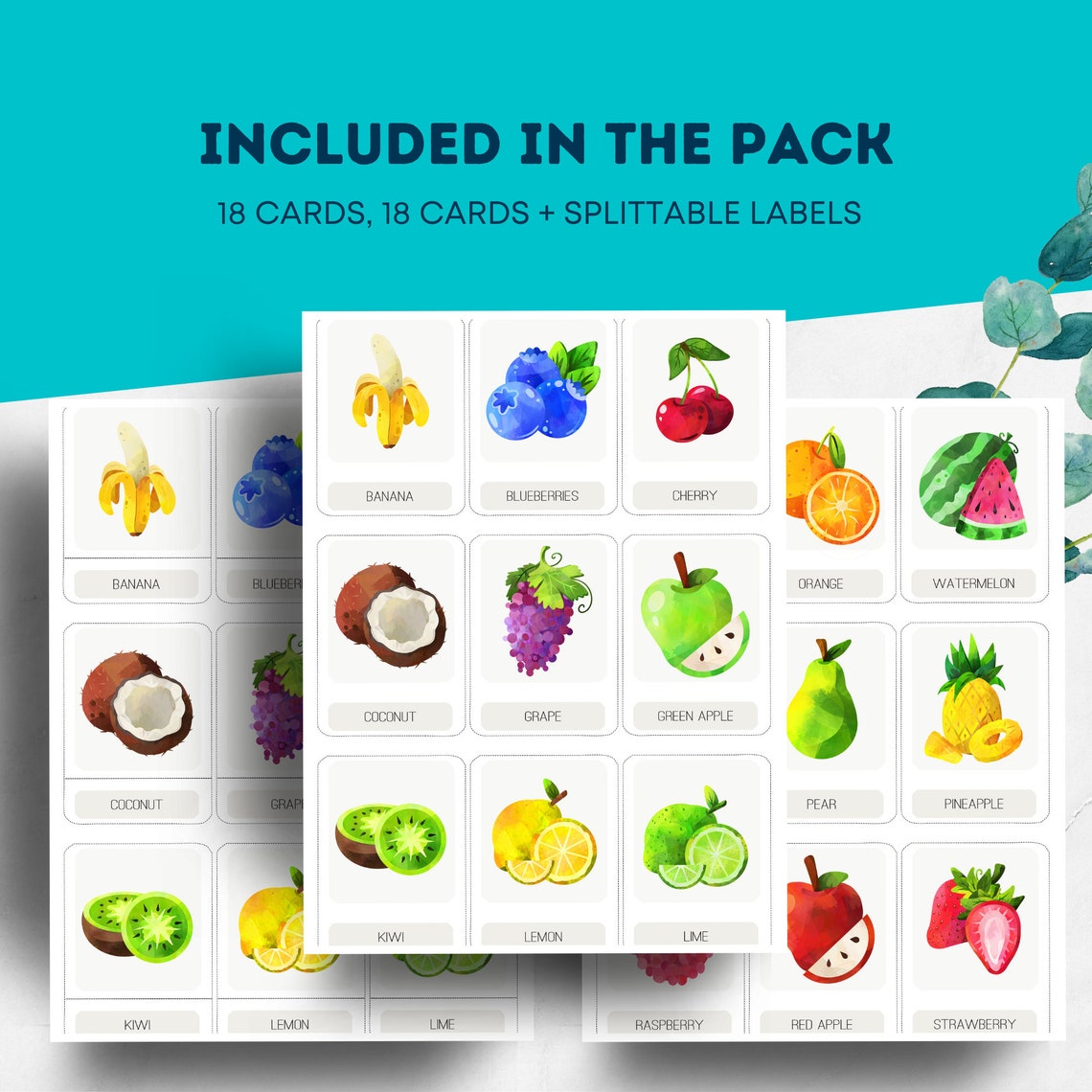 Educational Fruit Flashcards Printable Digital Download, Montessori ...