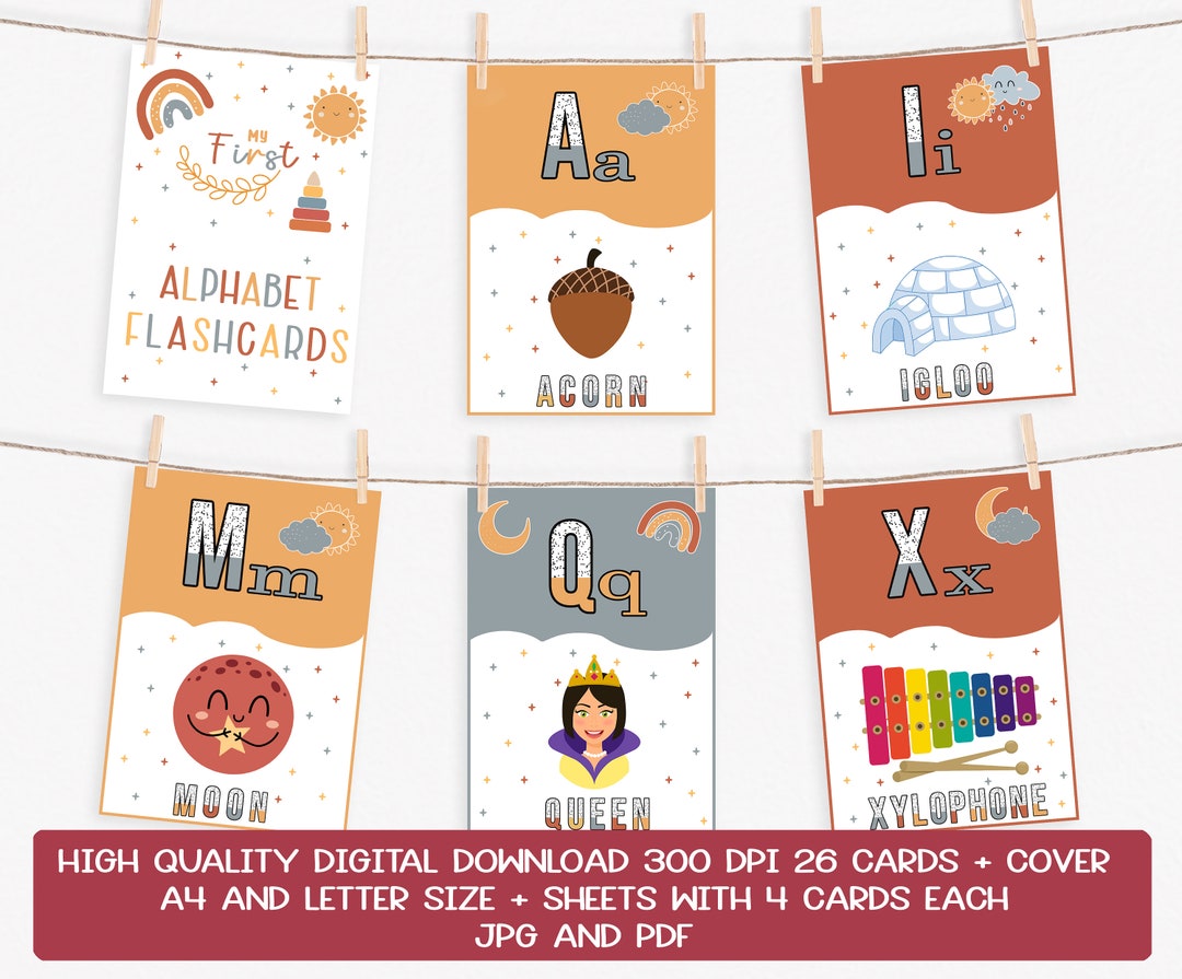 Boho Educational Alphabet Flashcards Printable Digital Download ...
