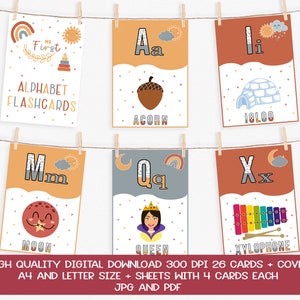 Boho Educational Alphabet Flashcards Printable Digital Download ...