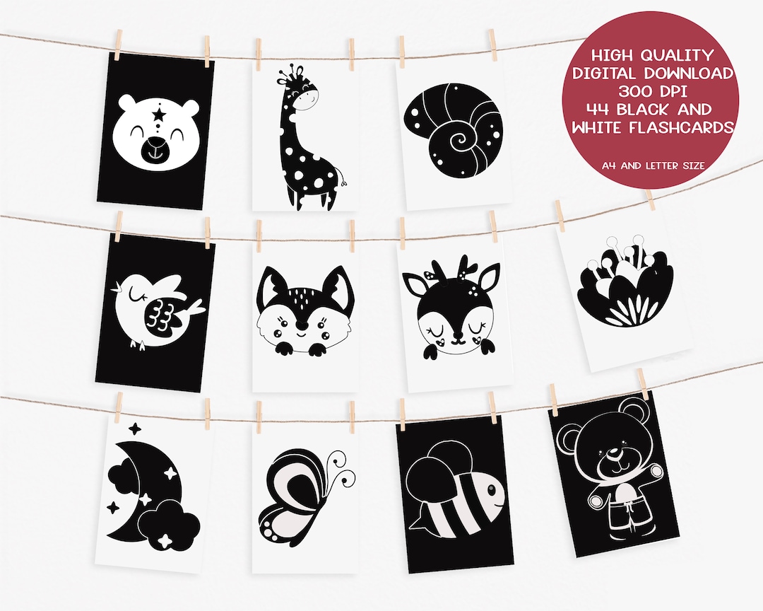 High Contrast Black and White Sensory Cards Printable for Babies ...