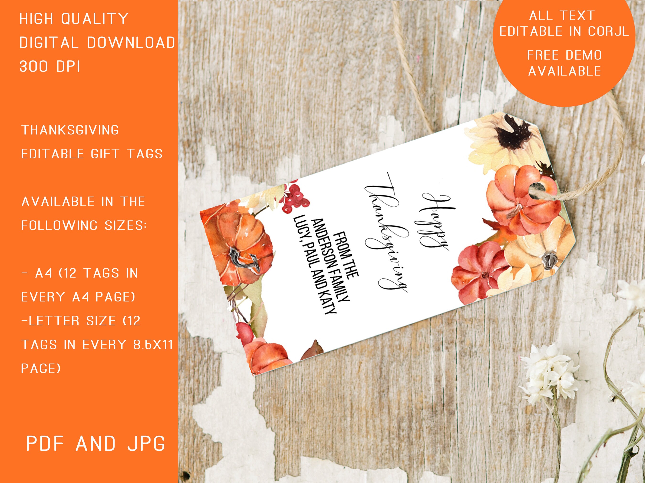 Editable Printable Thanksgiving Gift Tag Instant Digital - Etsy