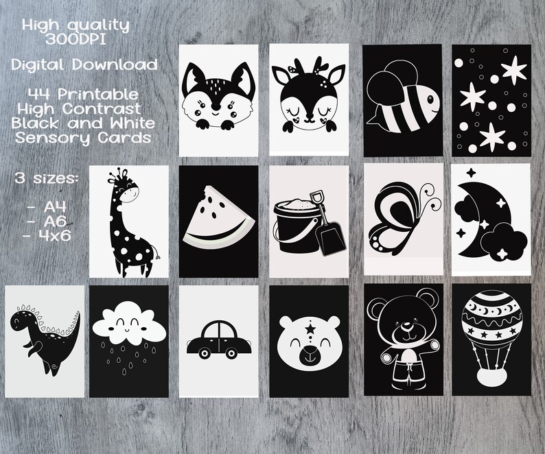 High Contrast Black and White Sensory Cards for Babies | Etsy
