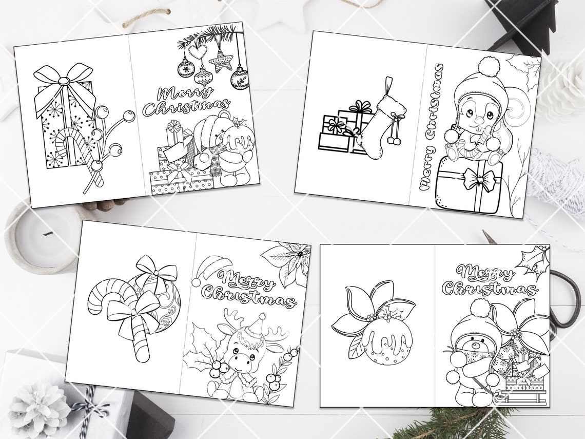 Coloring Printable Christmas Cards Instant Digital Download - Etsy