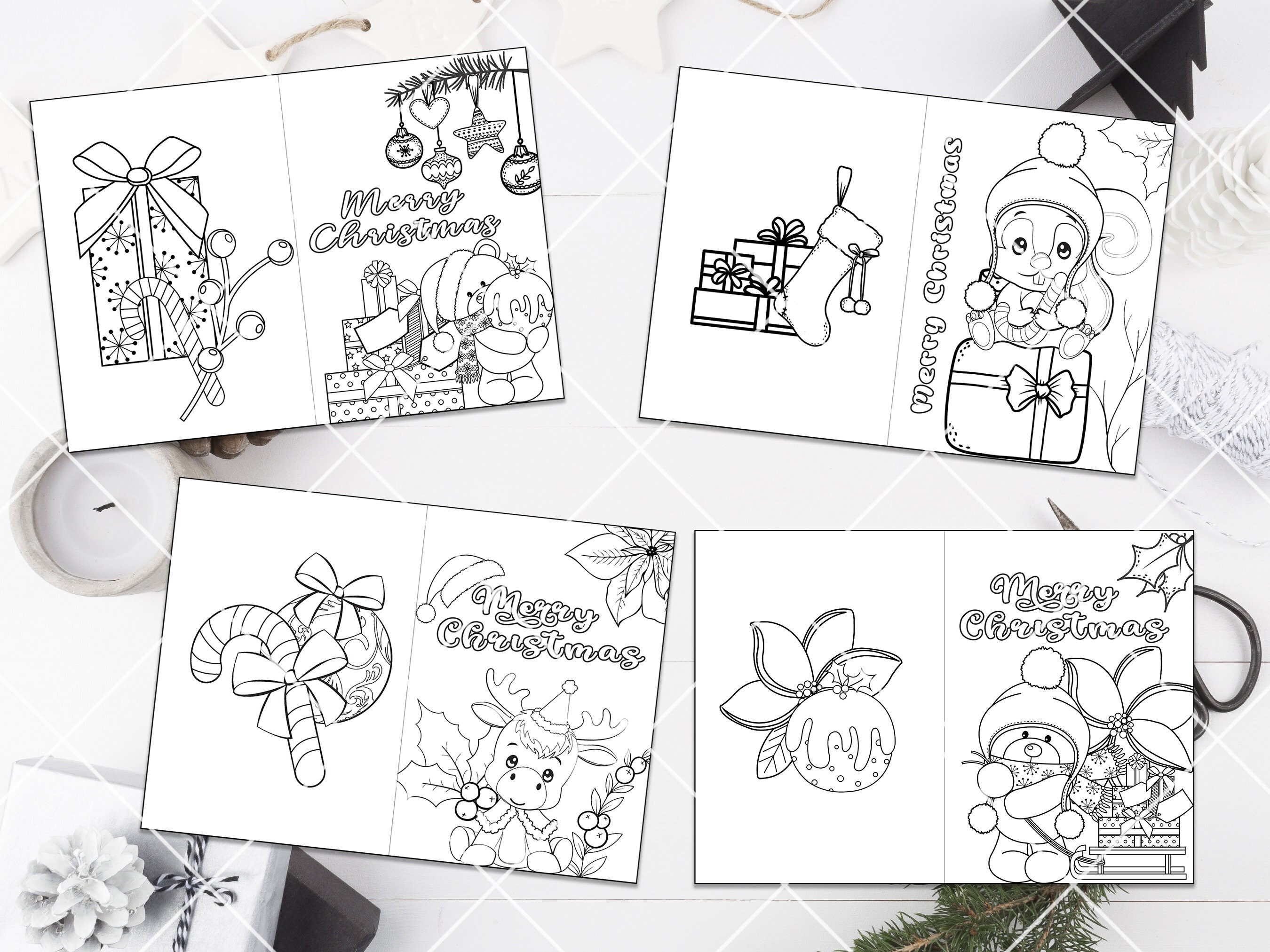 Coloring Printable Christmas Cards Instant Digital Download, Christmas ...