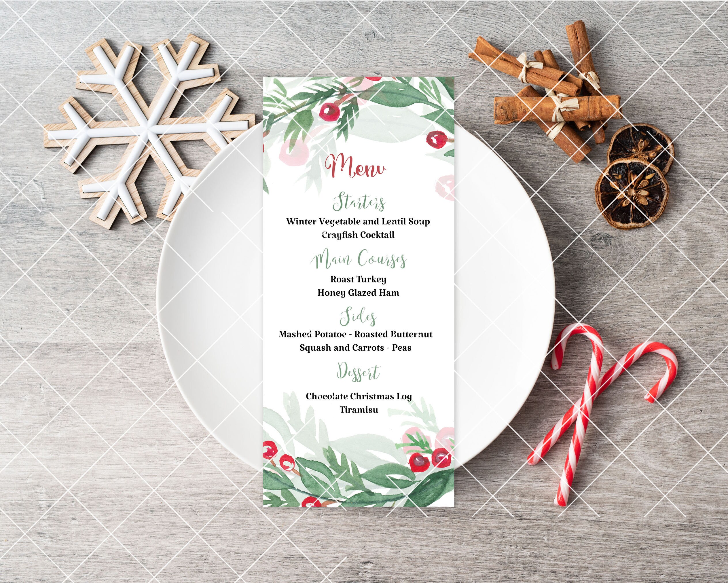 Editable Printable Christmas Dinner Party Menu Instant Digital Download ...