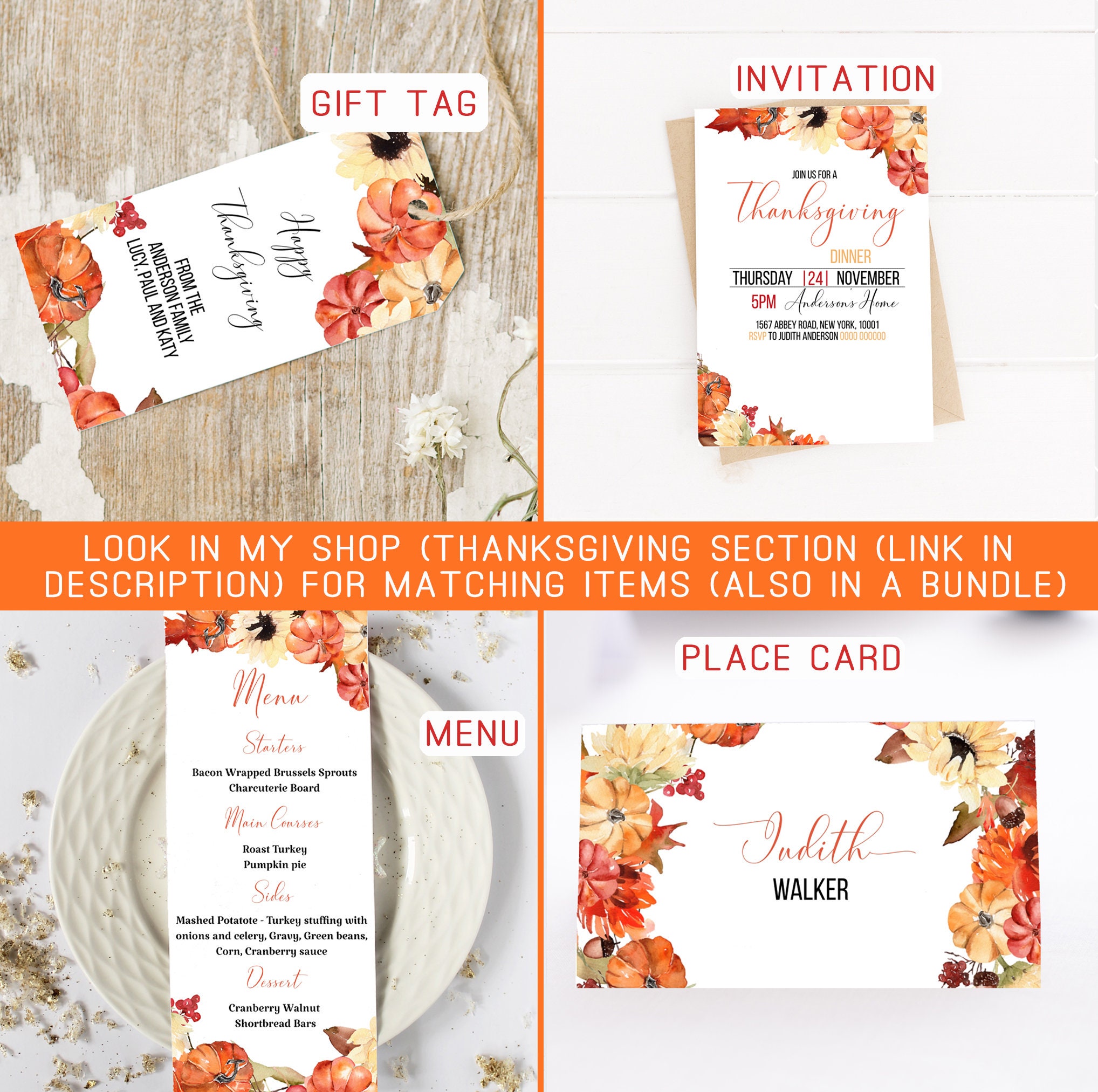 Editable Printable Thanksgiving Place Card Instant Digital Download ...