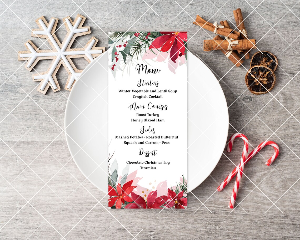Editable Printable Christmas Dinner Party Menu Instant Digital Download ...
