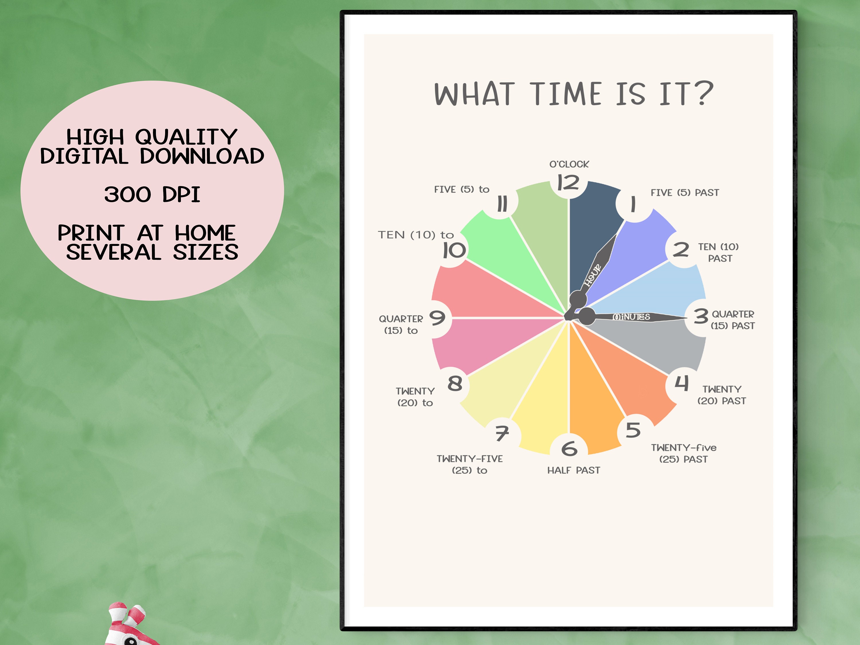 Educational Clock Printable Poster, Nursery and Classroom Wall Art ...