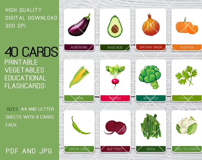 Educational Vegetables Flashcards Printable Digital Download,montessori ...
