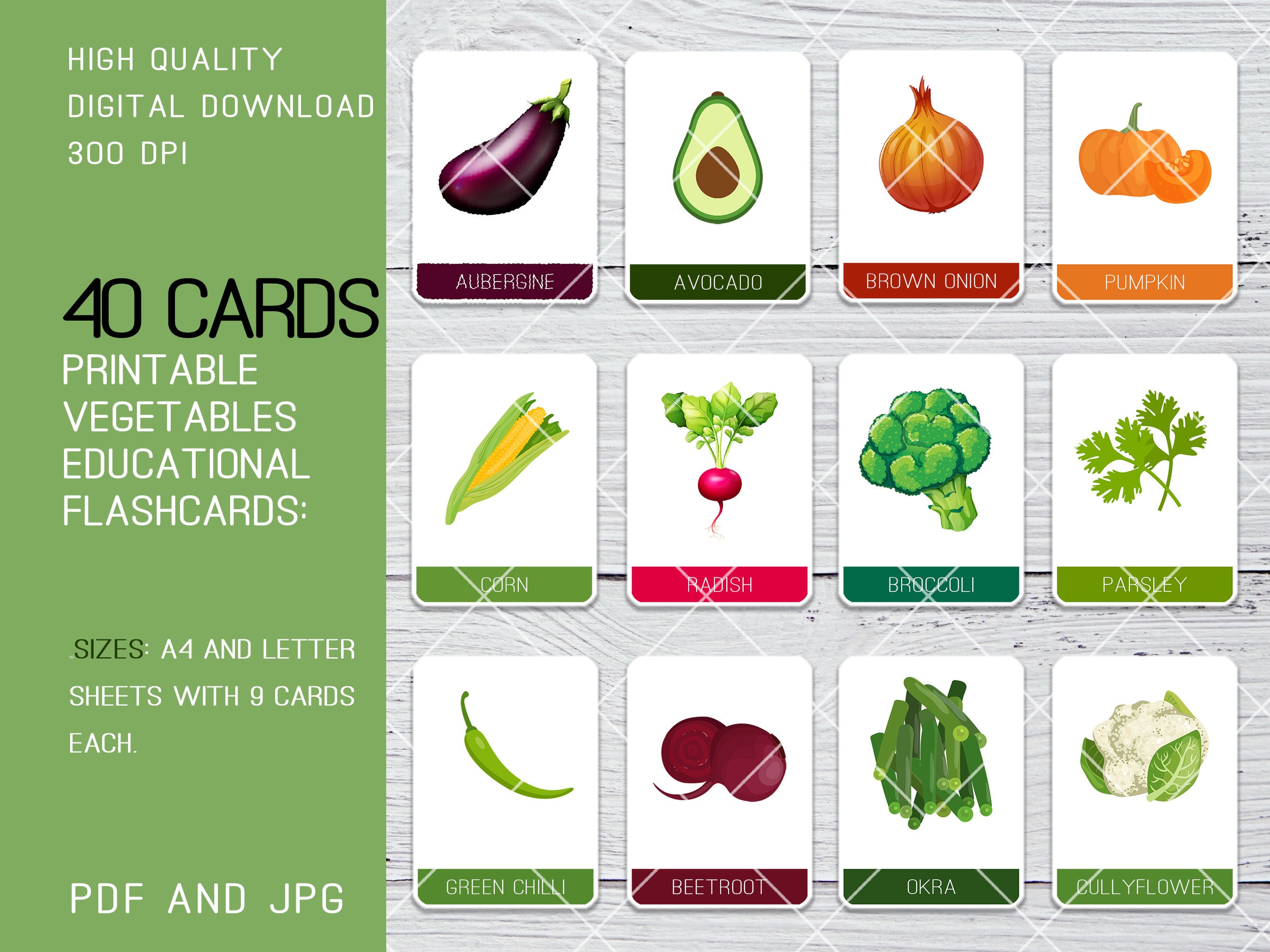 Educational Vegetables Flashcards Printable Digital Download,montessori ...