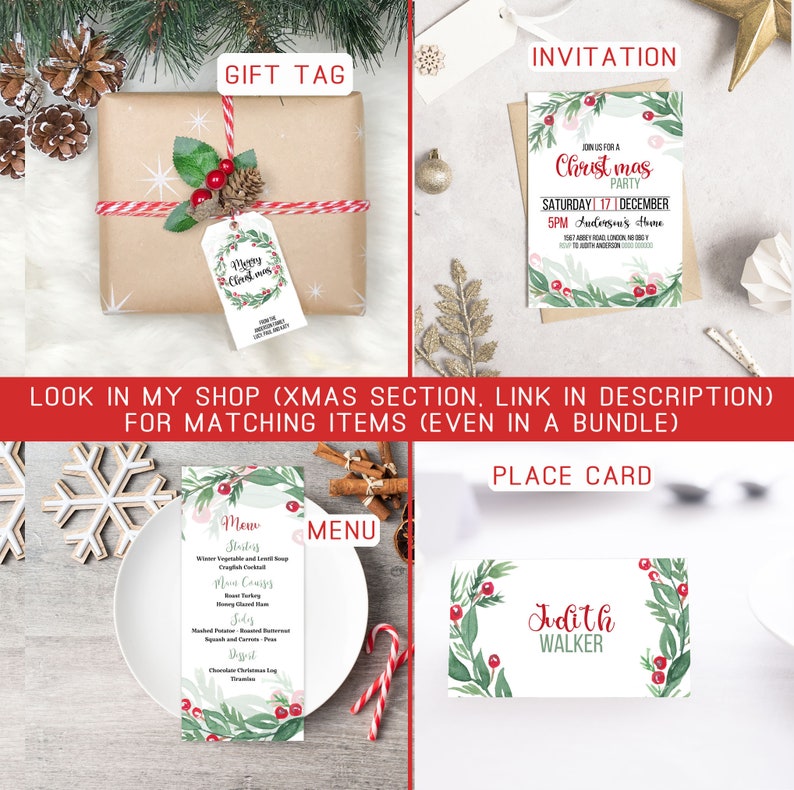 Editable Printable Christmas Dinner Party Menu Instant Digital - Etsy