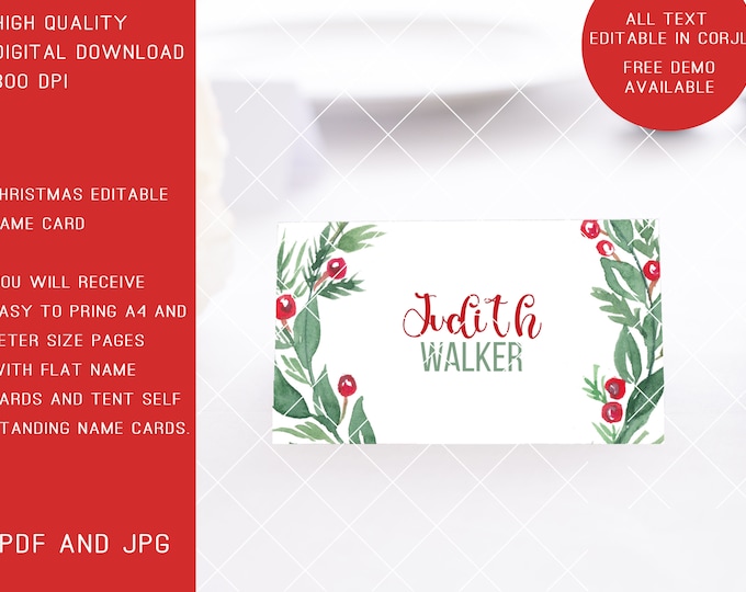 Holiday Name Cards Labels, Digital Name Tags Christmas Food Label ...