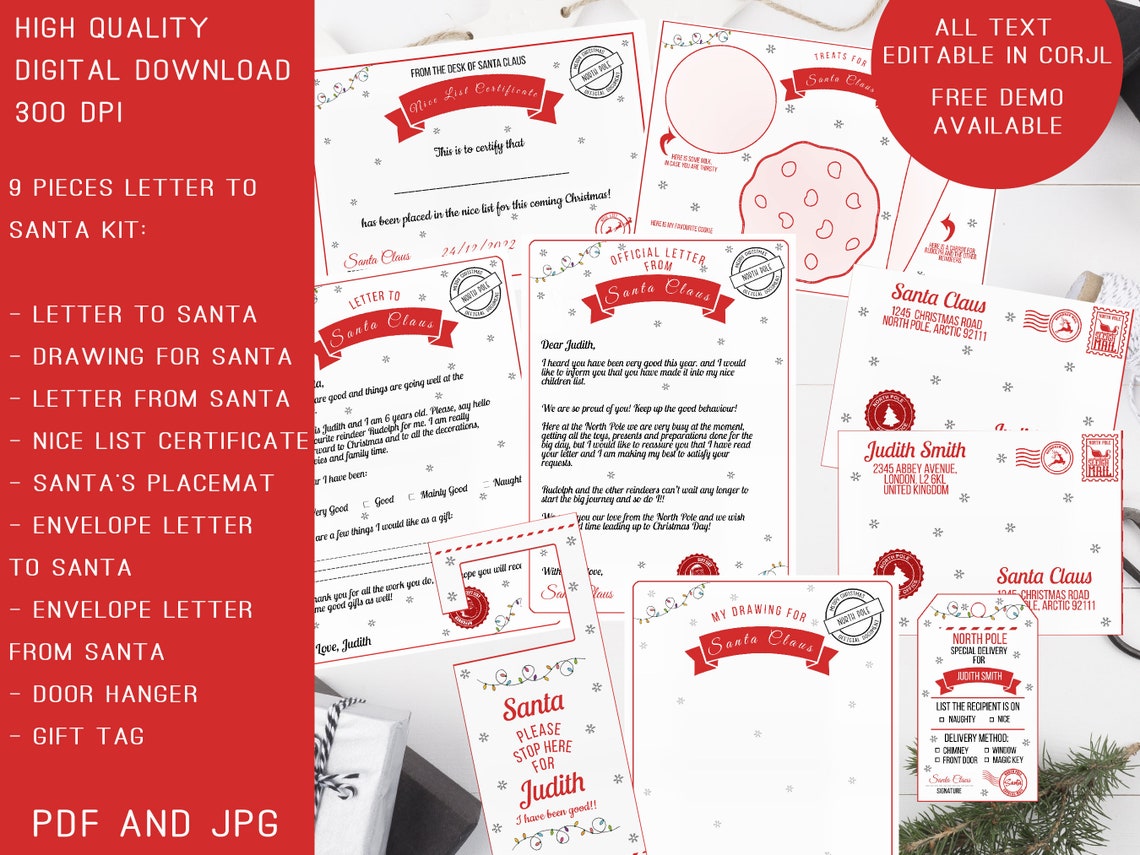 Editable Printable Letter to Santa Kit With Nice List - Etsy