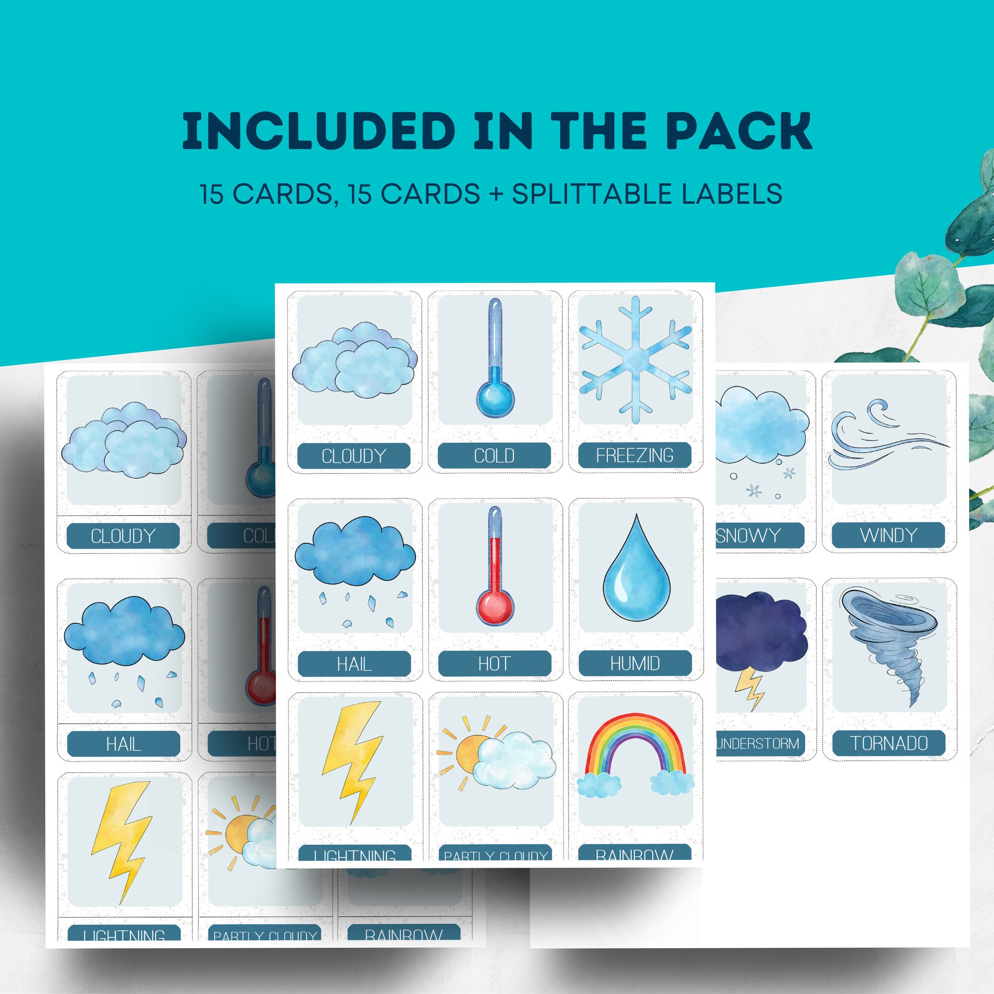 Educational Weather Flashcards Printable Digital Download,montessori ...