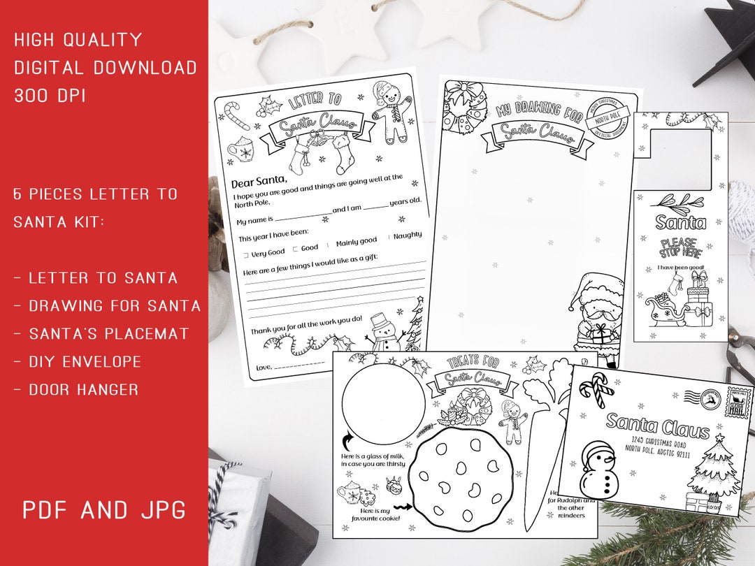 Coloring Printable Letter to Santa Set Instant Digital Download, Santa ...