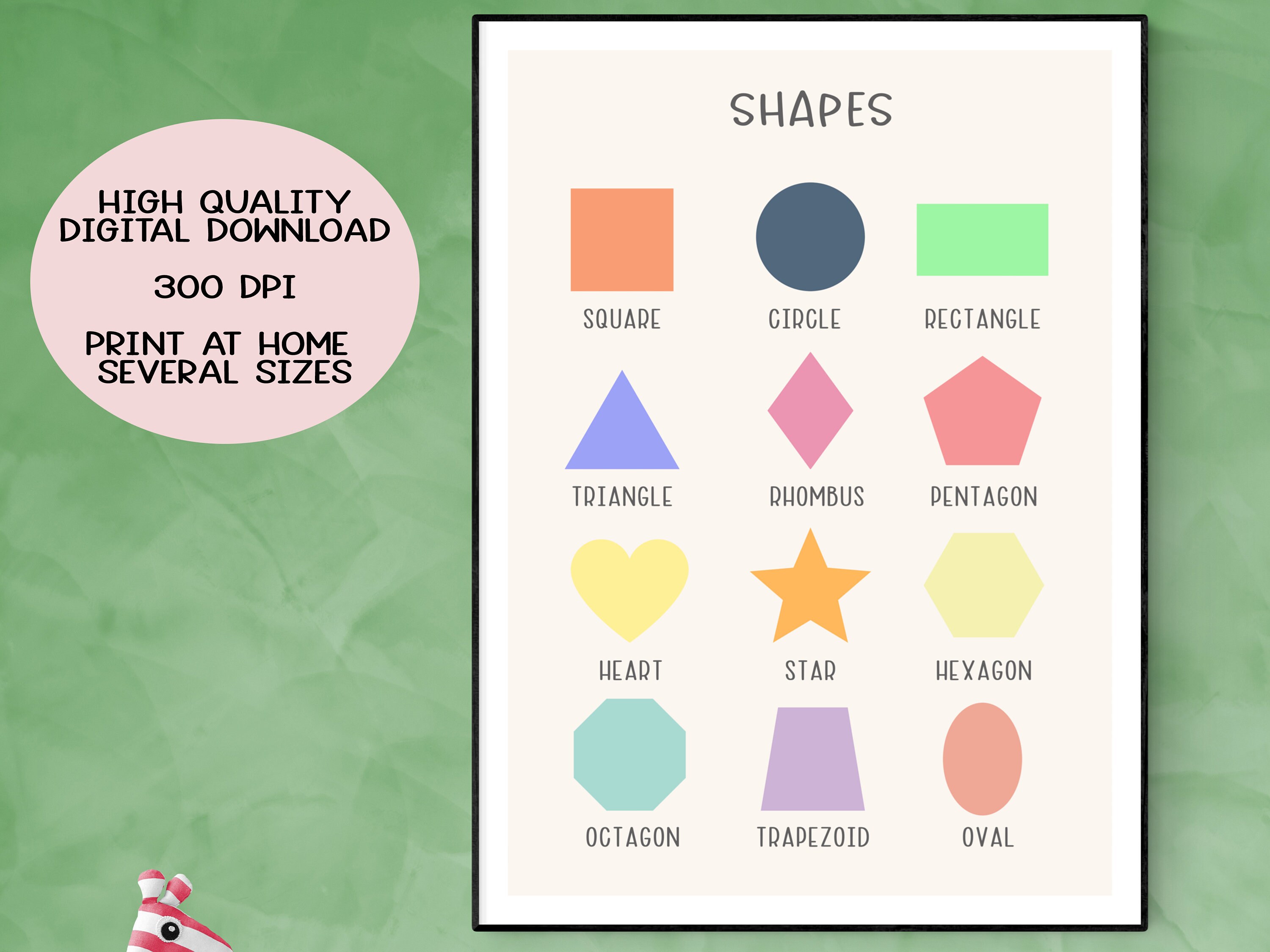 Educational Shapes Printable Poster, Nursery and Classroom Wall Art ...