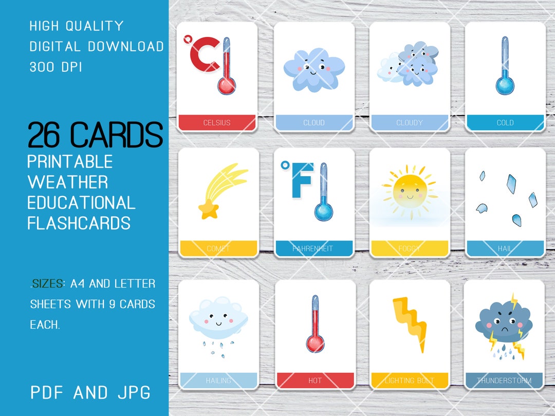 Educational Weather Flashcards Printable Digital Download,montessori ...