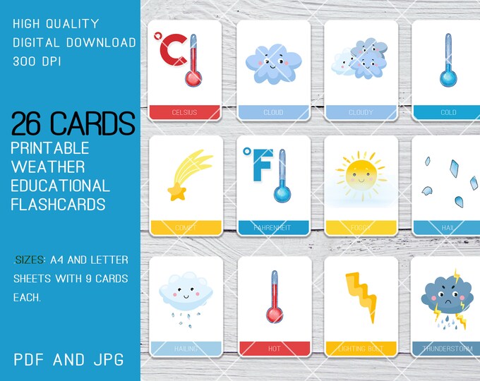 Educational Weather Flashcards Printable Digital Download,montessori ...