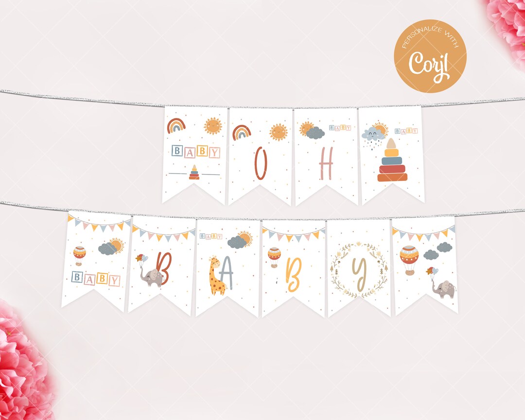 Boho Editable Printable Baby Shower Banner Digital Download, Baby ...