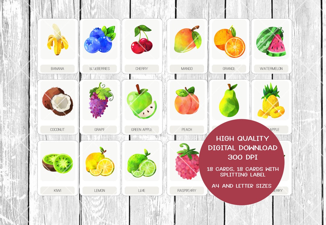 Educational Fruit Flashcards Printable Digital Download, Montessori ...