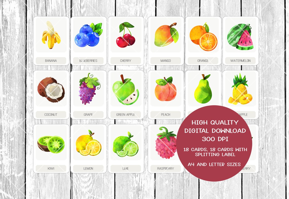 Educational Fruit Flashcards Printable Digital Download, Montessori ...