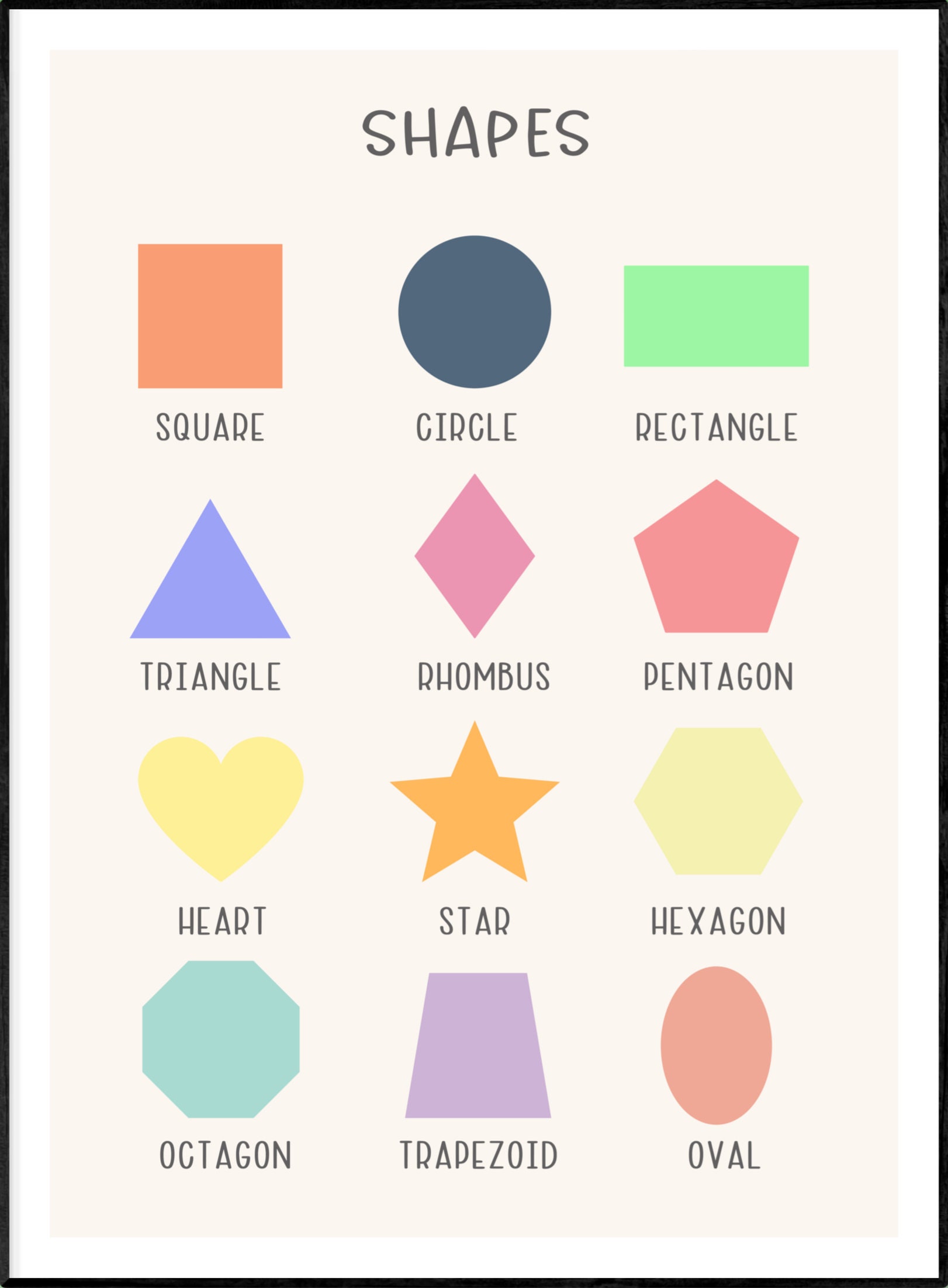 Educational Shapes Printable Poster, Nursery and Classroom Wall Art ...