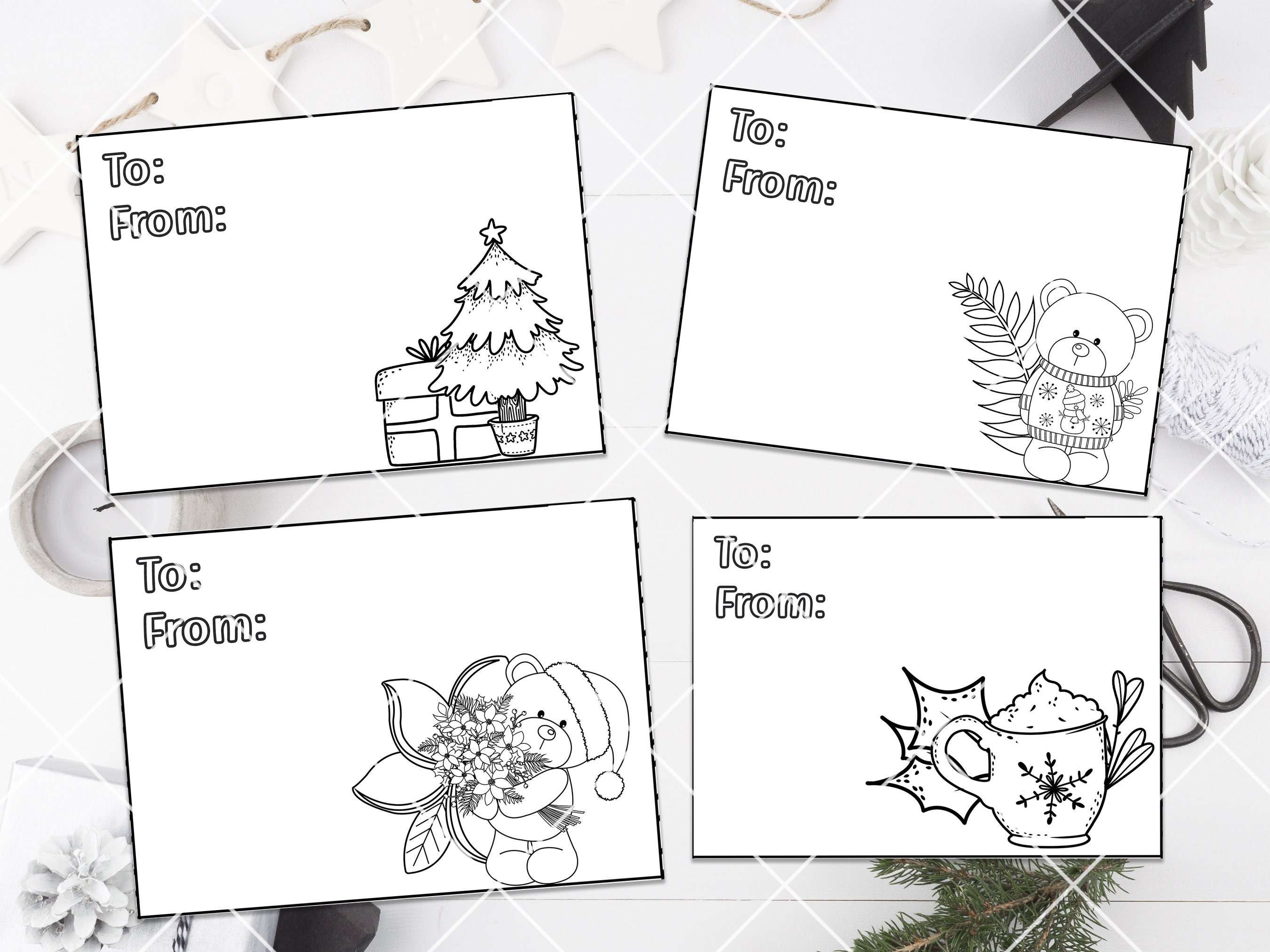Coloring Printable Christmas Cards Instant Digital Download, Christmas ...