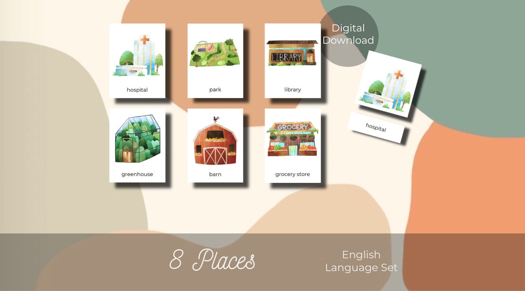 English Places Set - Montessori 3-part Cards - Digital - Etsy