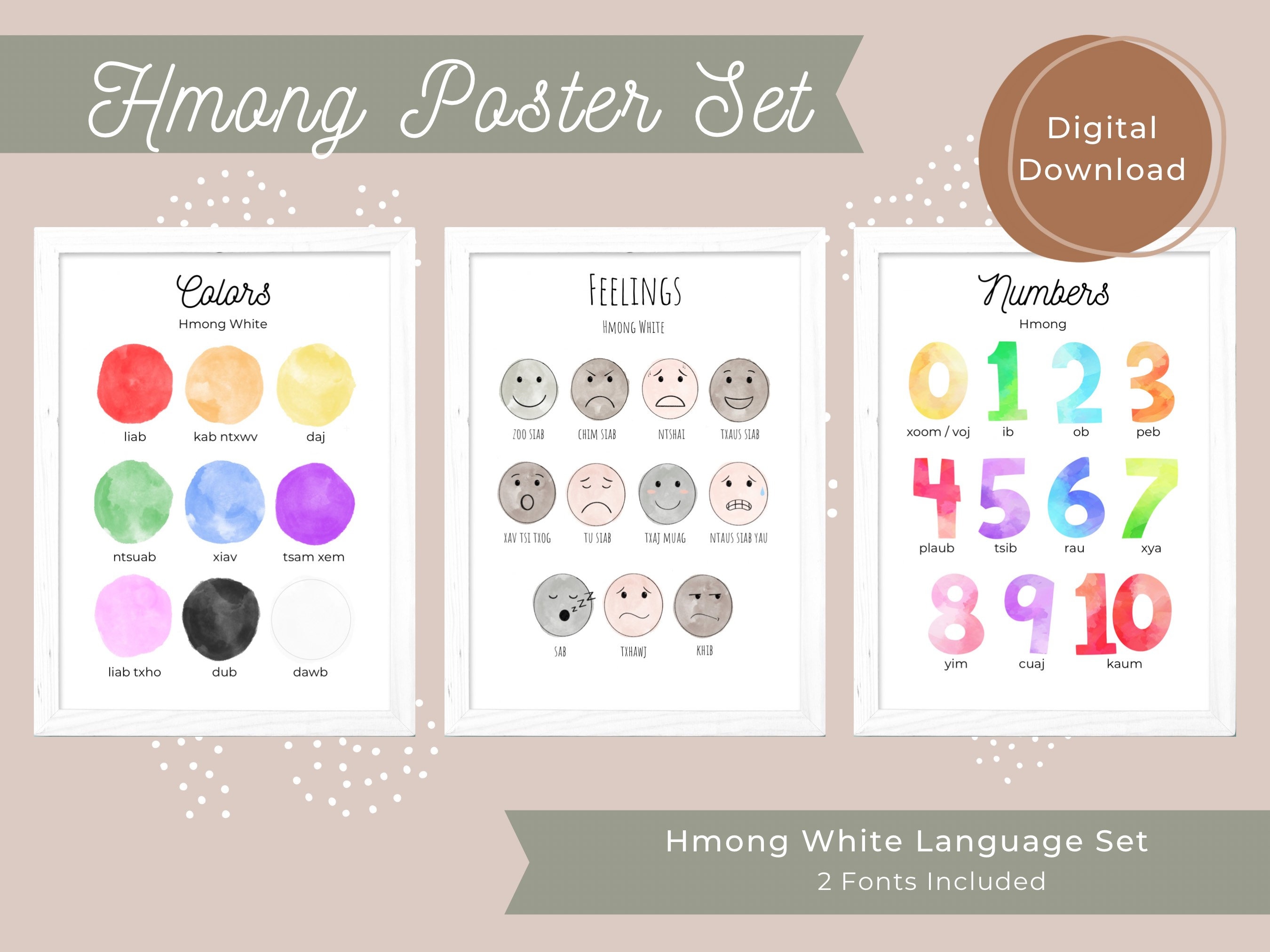 Hmong White Poster SET 2 Fonts Included Digital Colors, Feelings, and ...