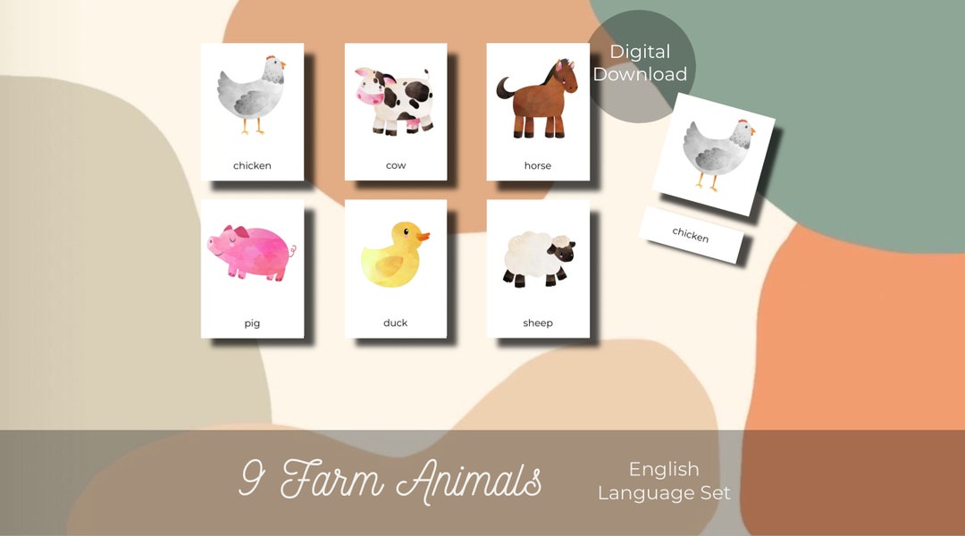 English Farm Animals - Montessori 3-part Cards - Digital - Etsy