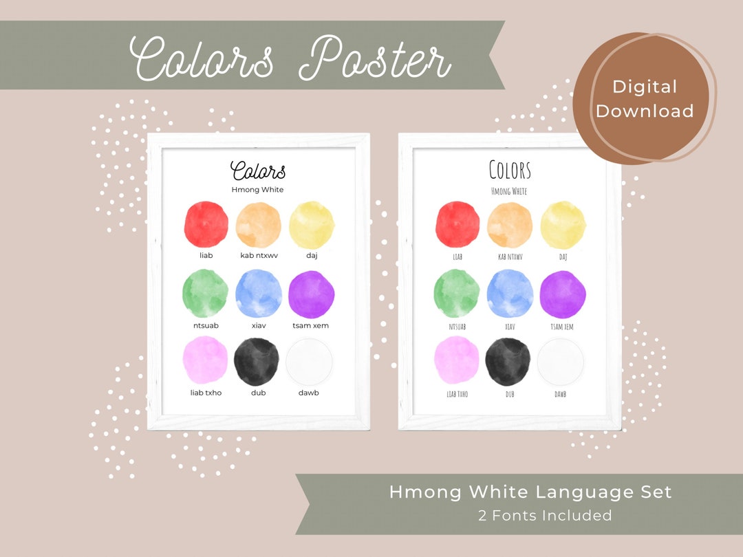 Hmong White Colors Poster 2 Fonts Included Digital - Etsy