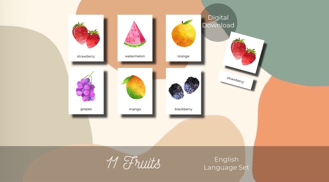 English Fruits Pt. 1 Set - Montessori 3-part Cards - Digital - Etsy