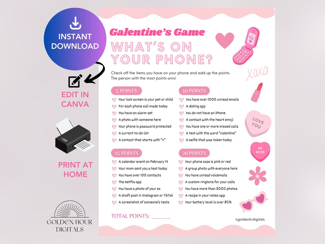 What's on Your Phone Game | Digital Canva Template + Print File ...