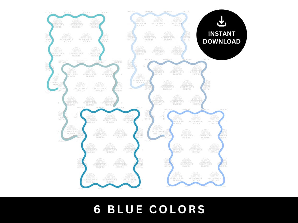 Retro Wavy Border Frame: Blue & Turquoise PNG Files (digital Download ...