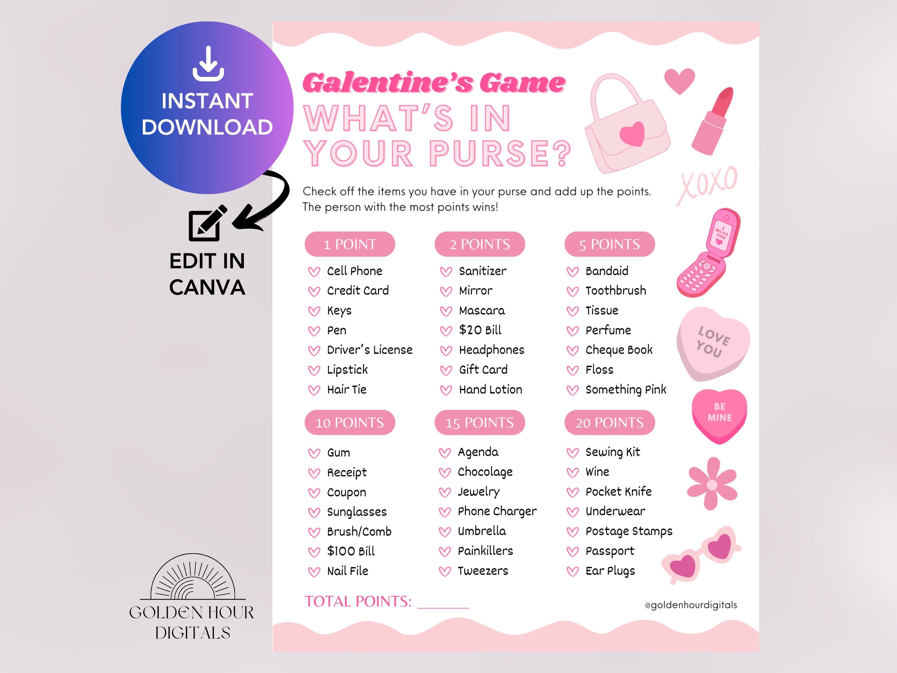 Galentine's Game Canva Template What in Your Purse Customizable ...