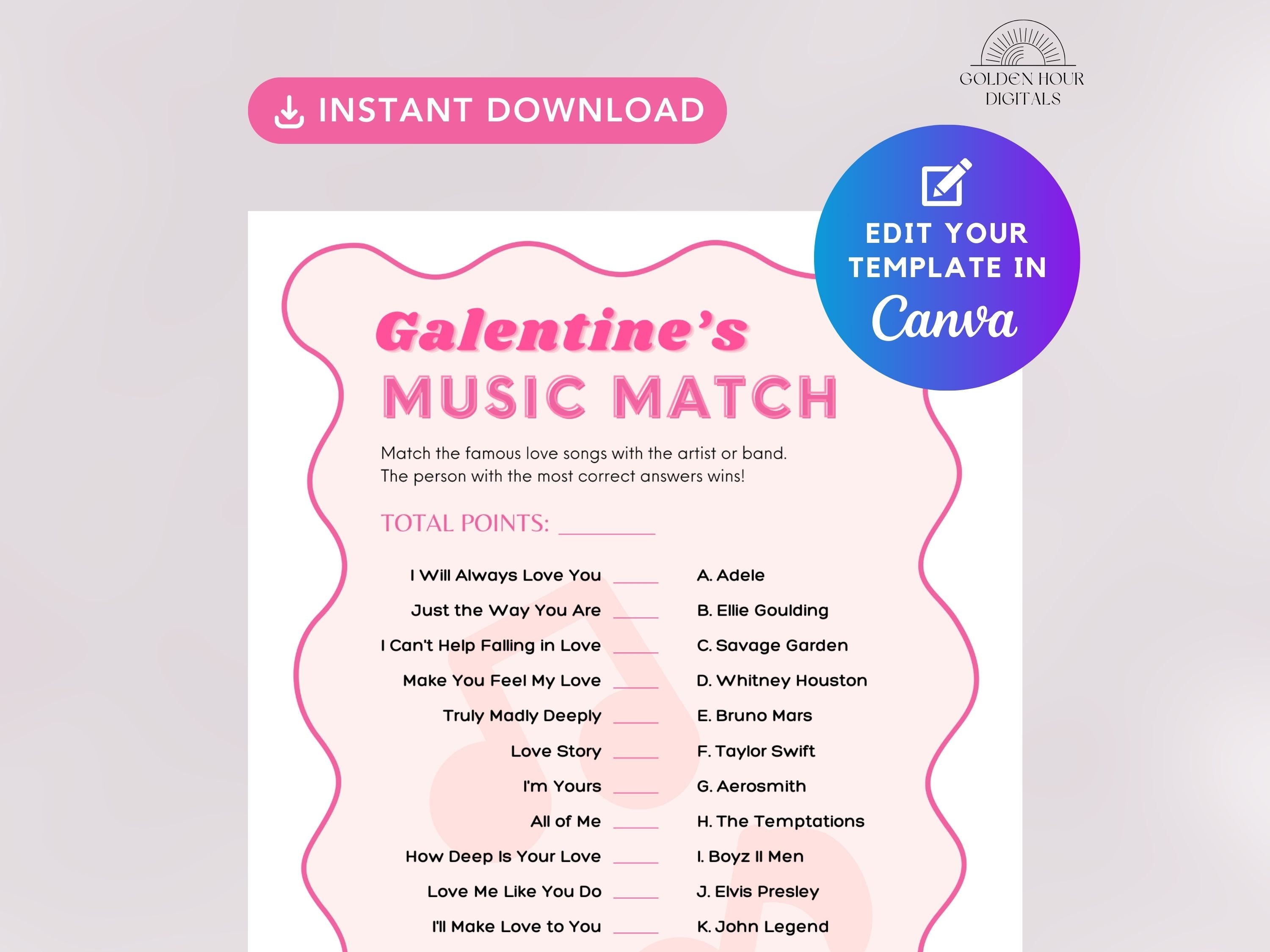 Galentine's Game | Music Match, Love Songs, Match the Song | Galentine ...