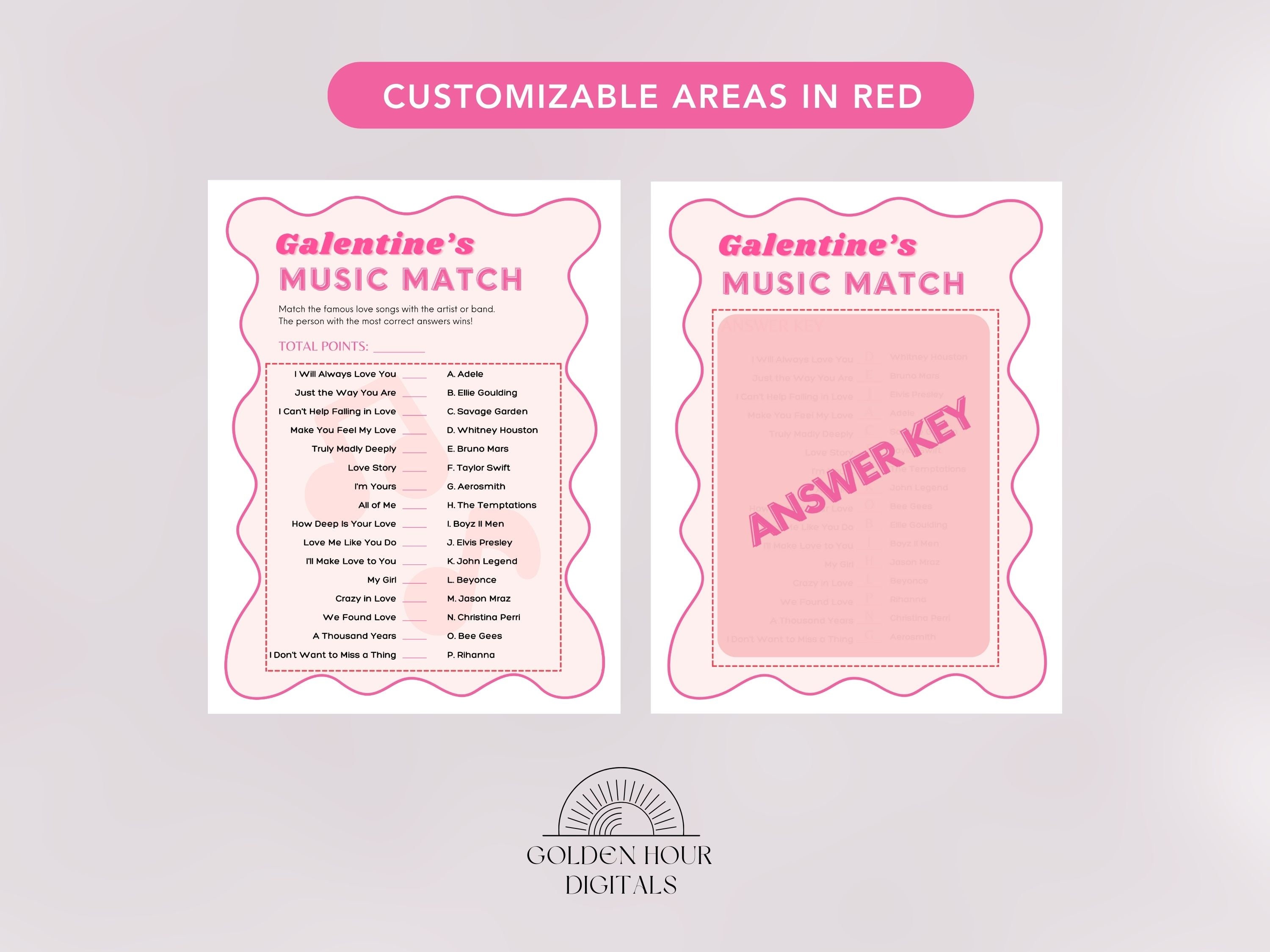 Galentine's Game | Music Match, Love Songs, Match the Song | Galentine ...