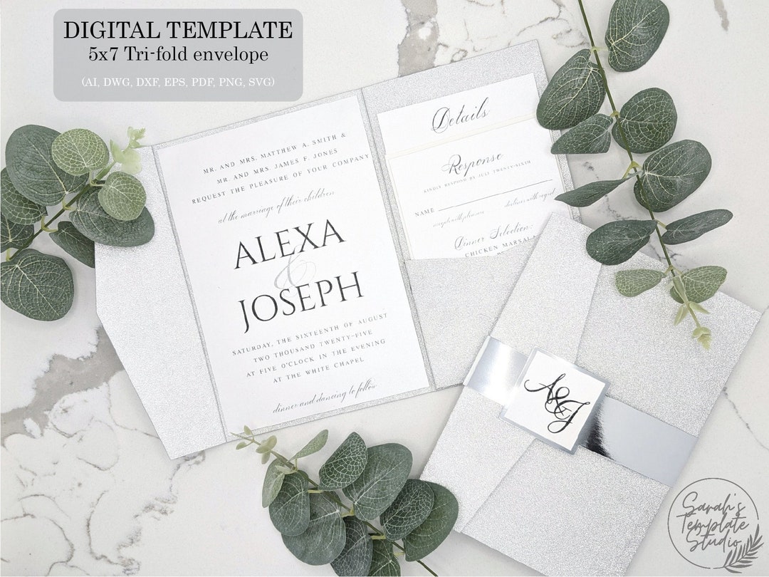 DIY Basic 5x7 Wedding Invitation Pocket Trifold Envelope Digital ...