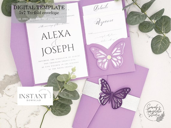 DIY Butterfly 5x7 Wedding Invitation Pocket Trifold Envelope - Etsy