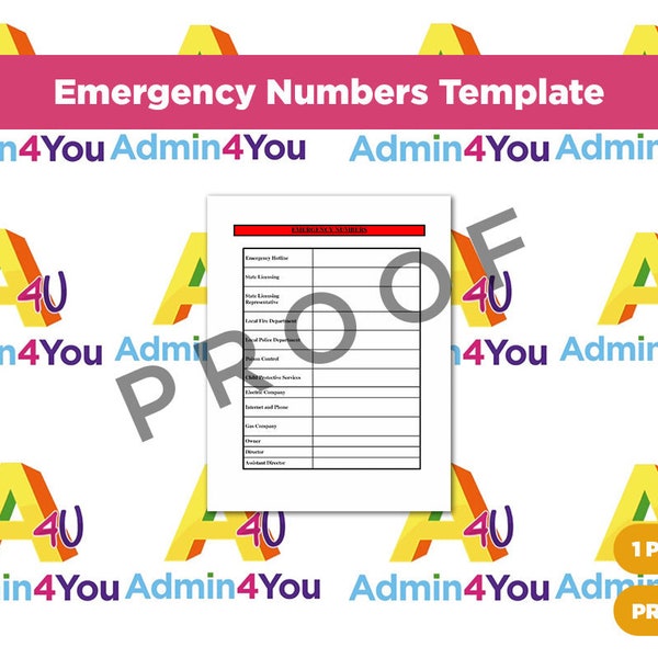 Emergency Phone Number Template - Etsy