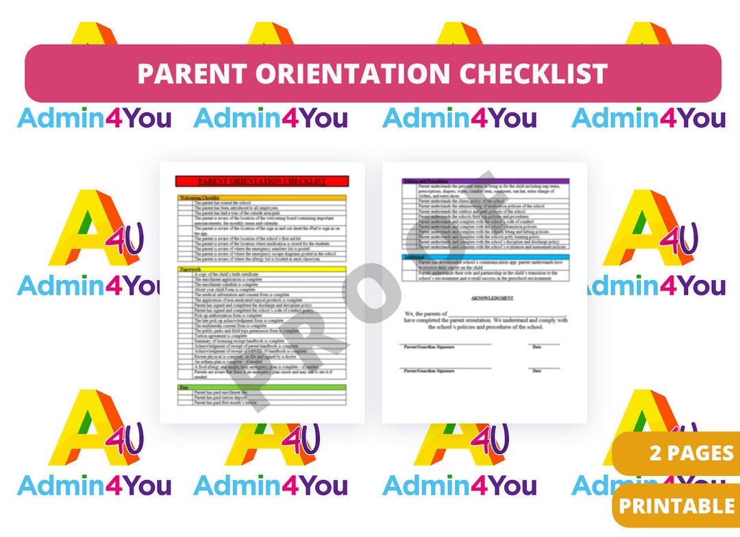 Parent Orientation Checklist - Etsy