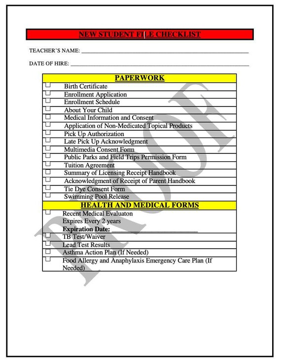 Checklist for Student Files | Etsy